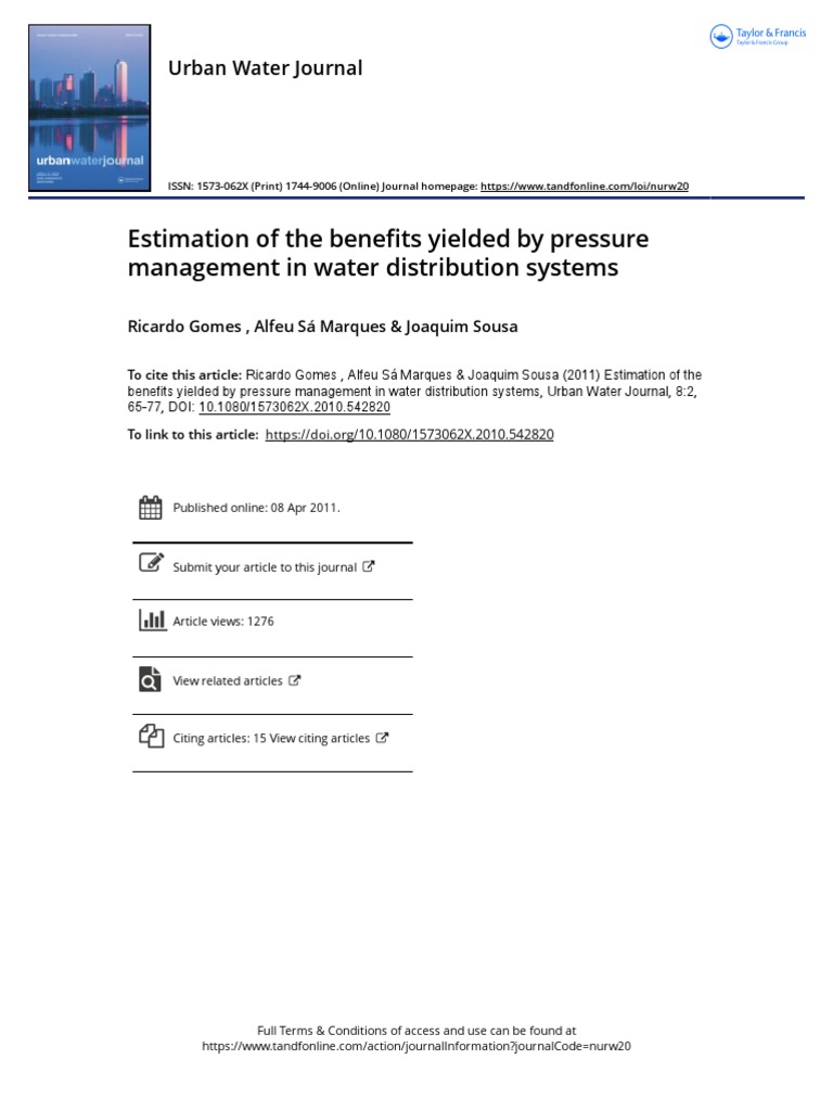 Estimation of The Benefits Yielded by Pressure Management in Water Distribution Systems | PDF ...