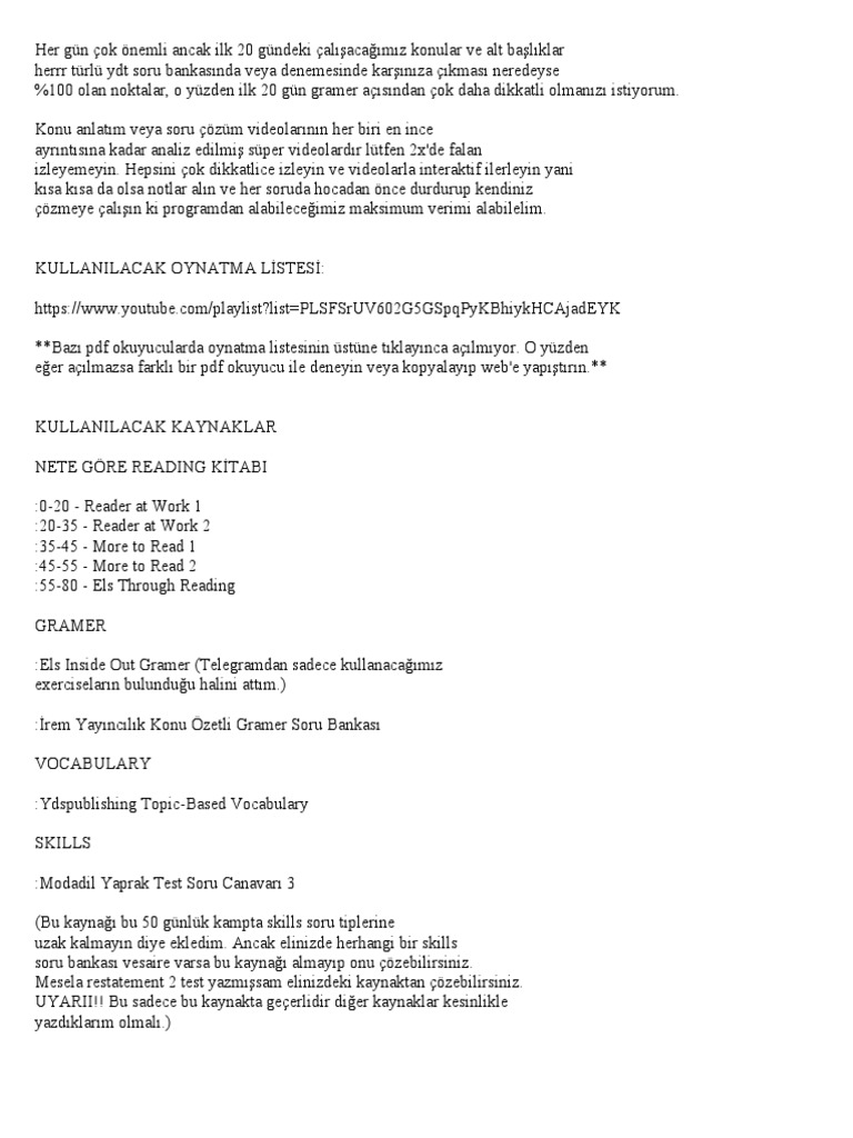 Ydt Yaz Kampi (Temel Atma) | PDF