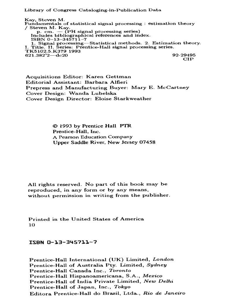 Fundamentals Of Statistical Signal Processing Volume I Estimation
