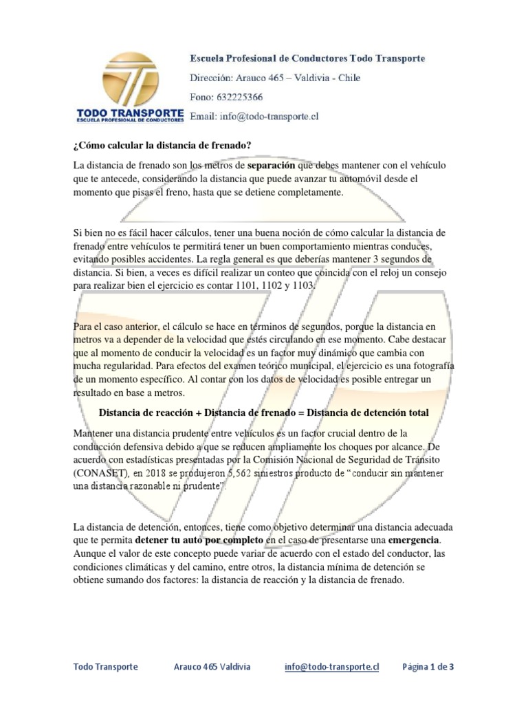 Cálculo de Distancia de Frenado Vehicular | PDF