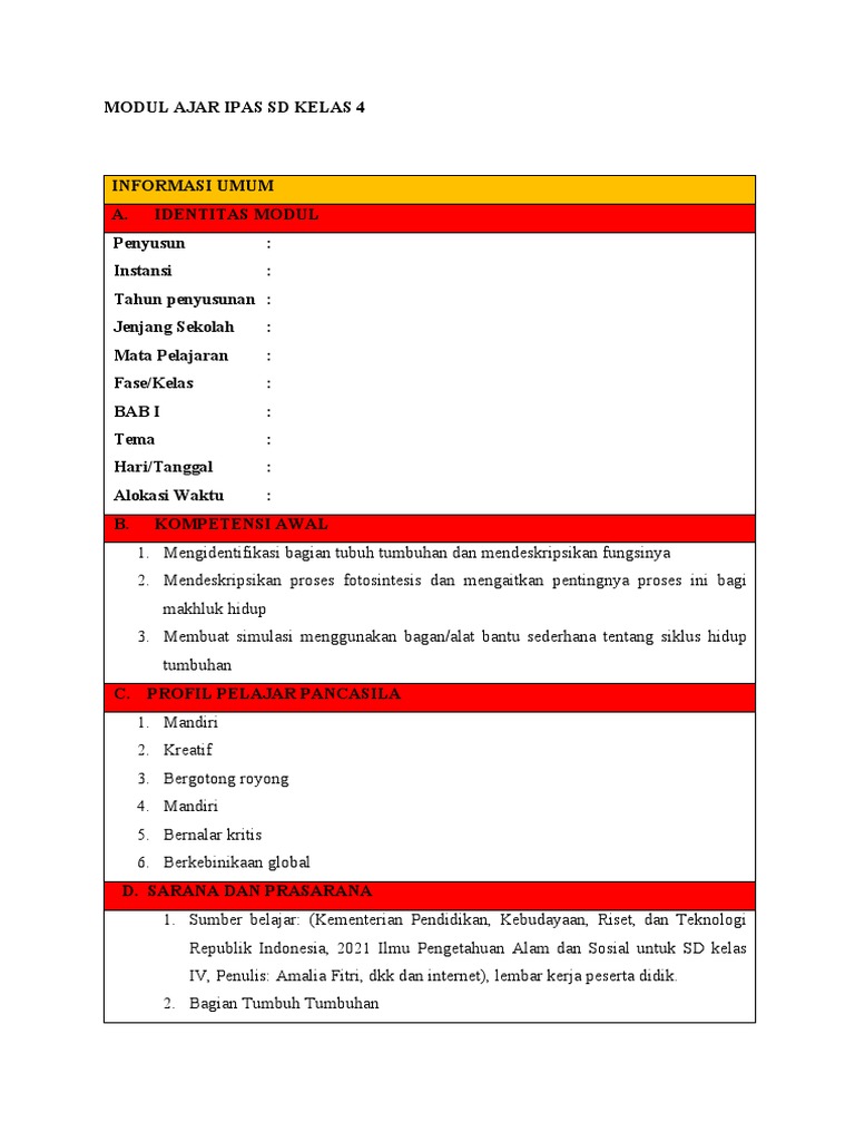 Modul Ajar Ipas SD Kelas 4-1 | PDF