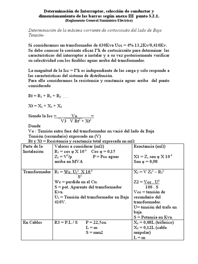 Calculo de Icc de Interruptor y ConductoR, Barras R | PDF ...