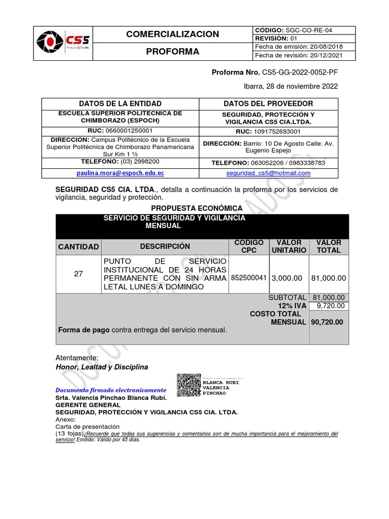 Proforma Nro. CS5-GG-2022-0052-PF - Signed | PDF