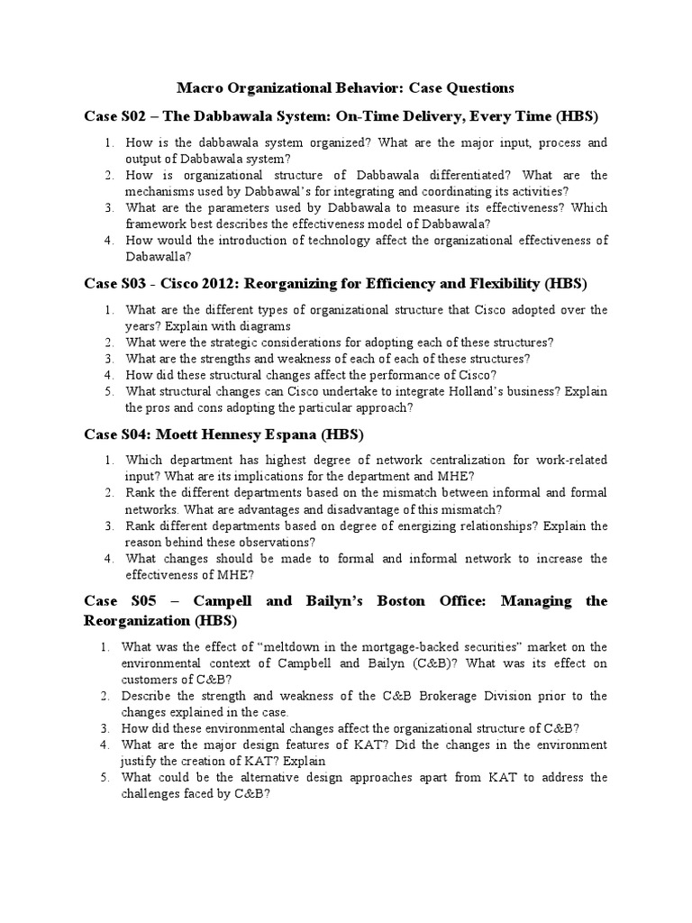 Macro OB Case Questions 22 | PDF | Decision Making | Organizational ...