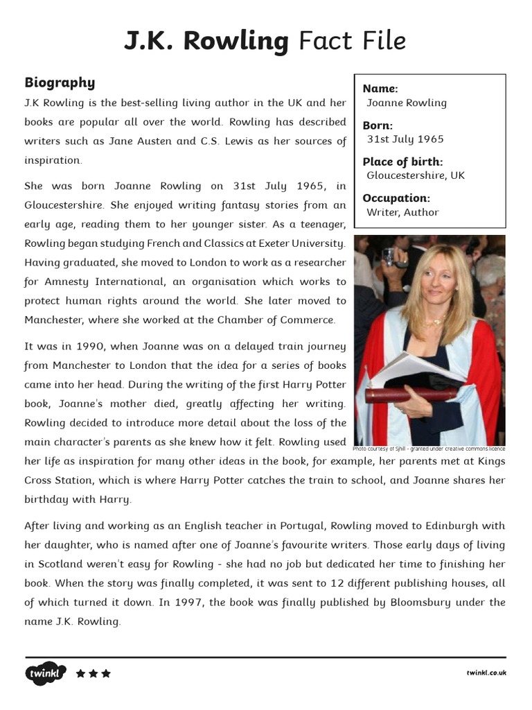 JK Rowling Fact File | PDF | J. K. Rowling | Harry Potter