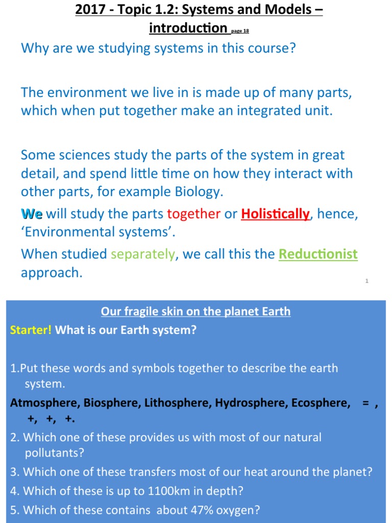 Topic 1.2 1.3 1.4 Systems and Models | PDF | Sustainability | Resource