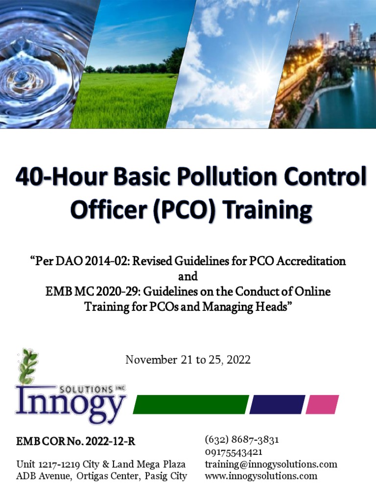 Innogy - 40-Hour Basic Pollution Control Officer (PCO) Training - Participants' Manual ...