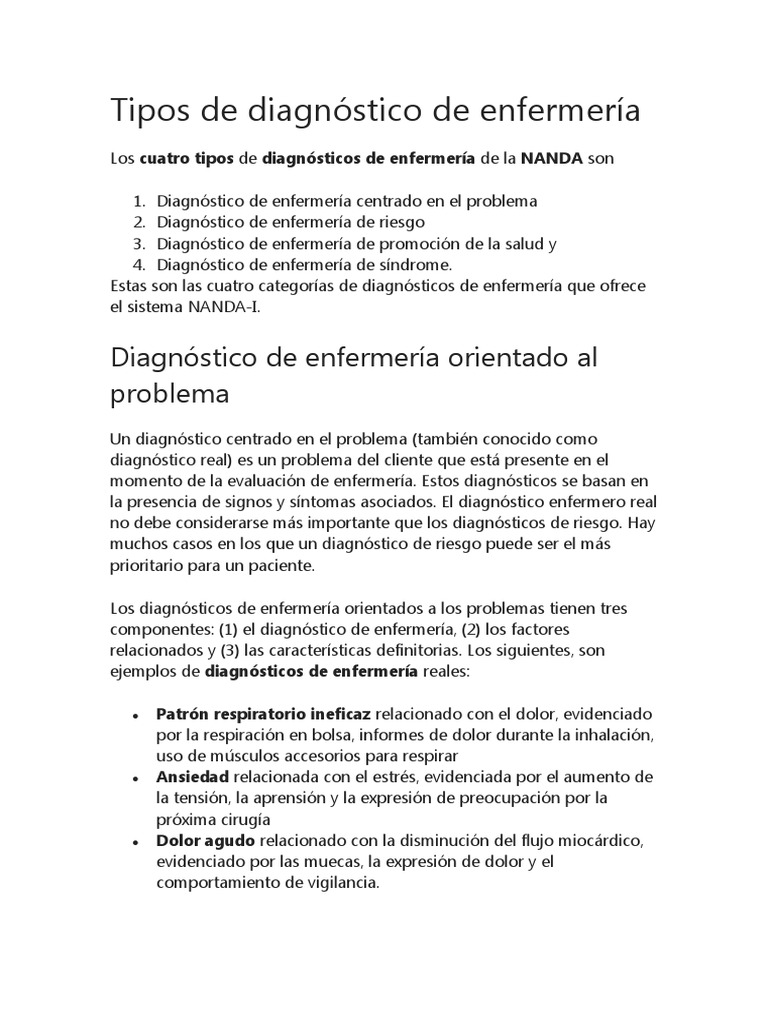 Tipos de Diagnóstico de Enfermería | PDF | Diagnostico medico | Enfermería