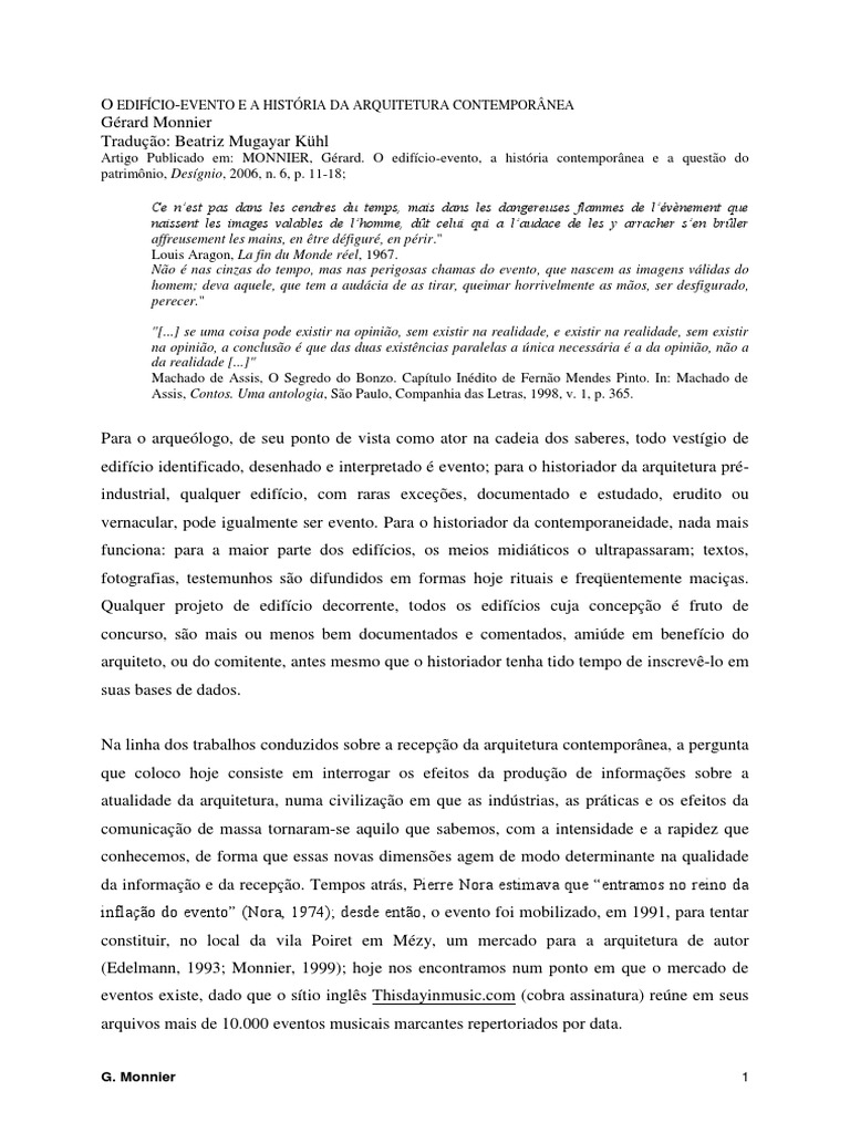 MONNIER, Gérard - O Edifício-Evento e A História Da Arquitetura Contemporânea | Download grátis ...