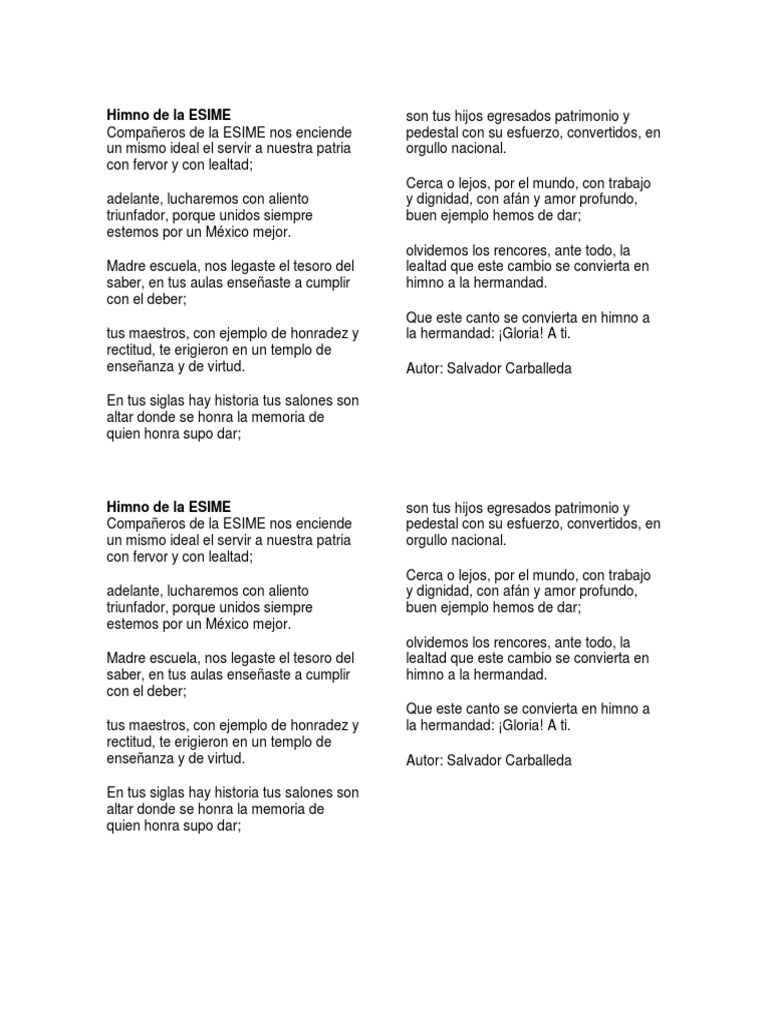 Himno de La ESIME | PDF | Artes del Lenguaje y Comunicación | Religión ...