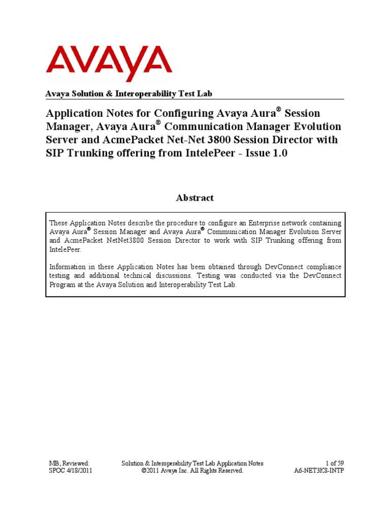 IntelePeer For Avaya SIP Trunking Configuration Guide | PDF | Session Initiation Protocol | Port ...