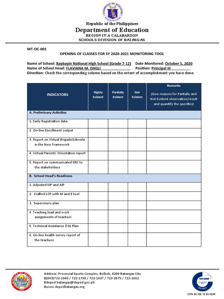 Monitoring the Opening of Classes and Compliance with Health Standards ...