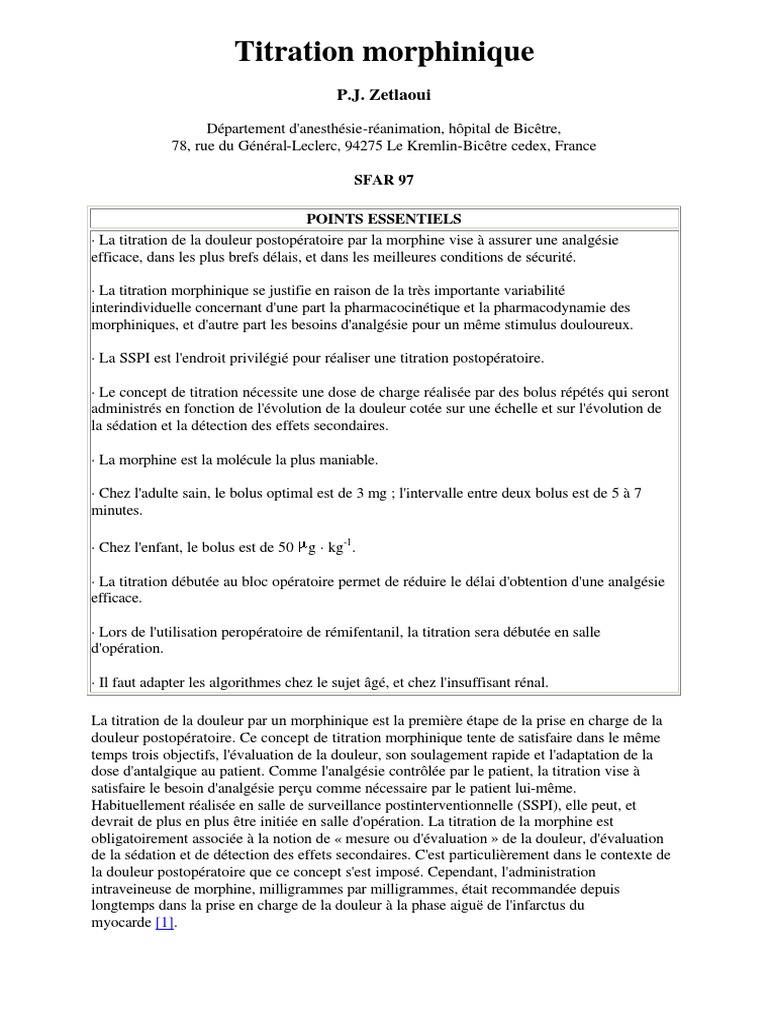 Titration de la morphine en postopératoire | PDF | Morphine | Douleur