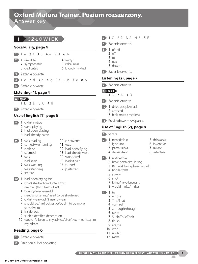 Oxford Matura Trainer Klucz | PDF