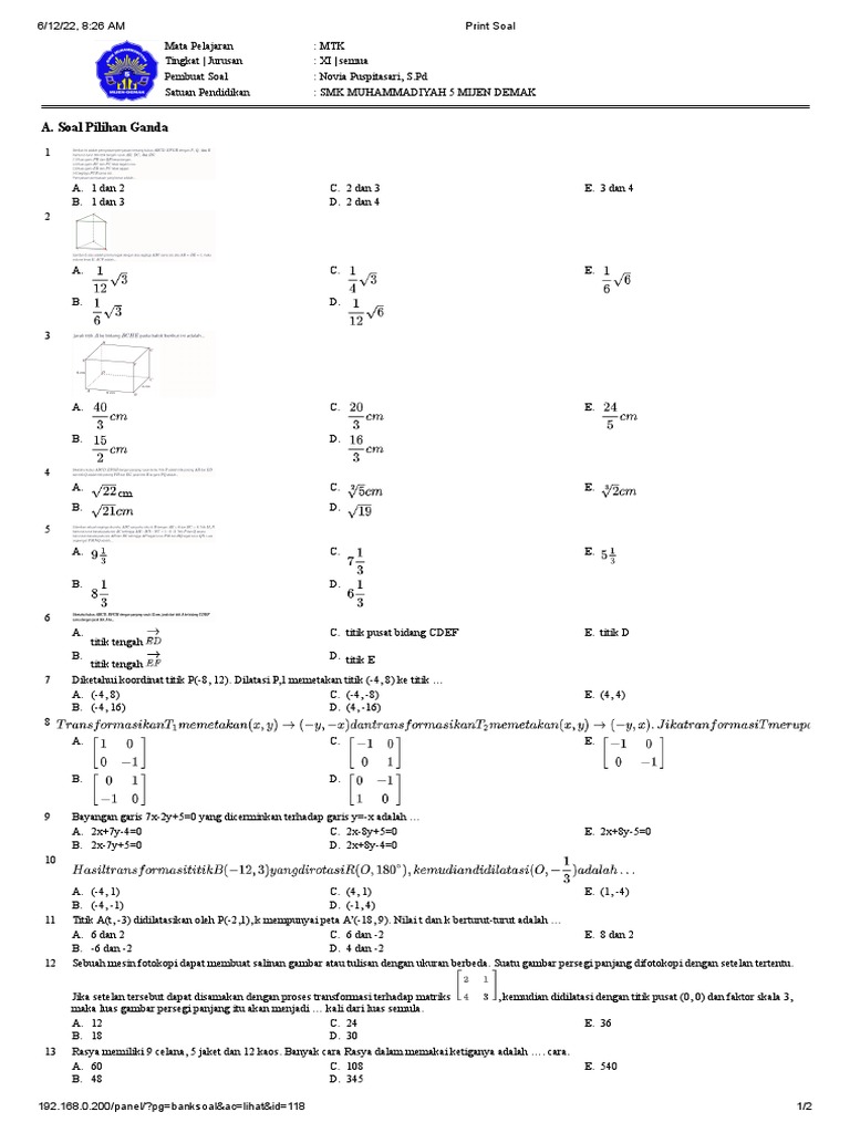 Soal Matematika Kelas XI SMK | PDF