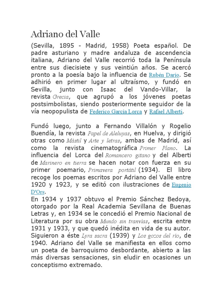 Biografia de Adriano Del Valle | PDF | Federico García Lorca | Literatura española