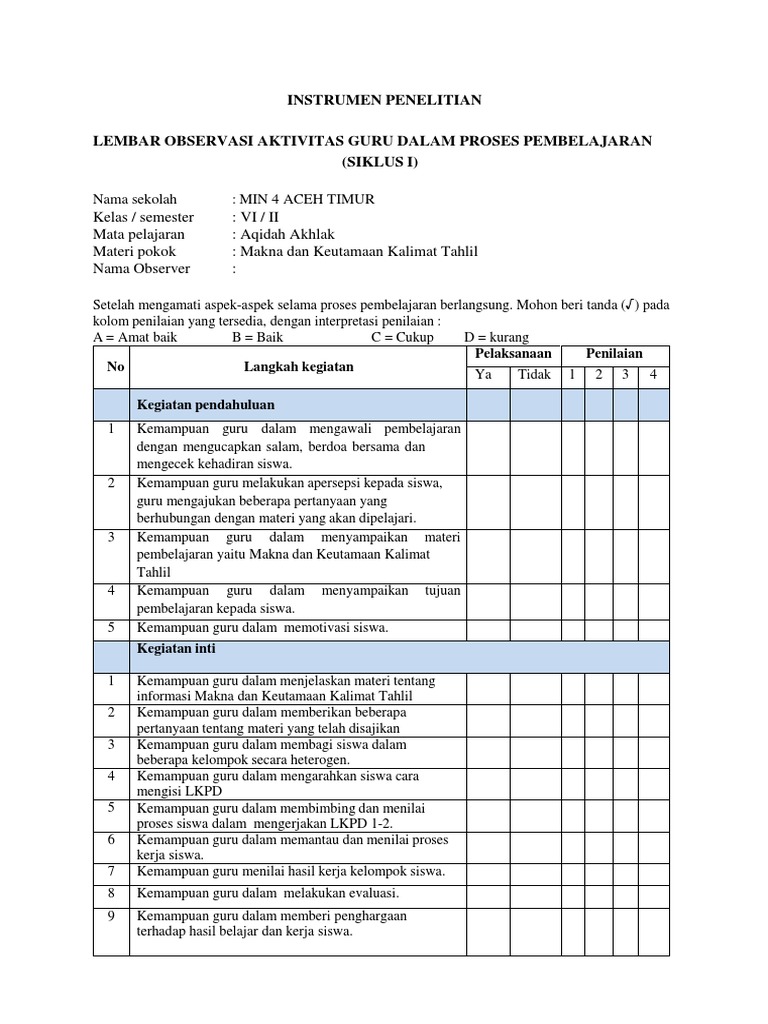 Instrumen PTK | PDF | Karier & Perkembangan