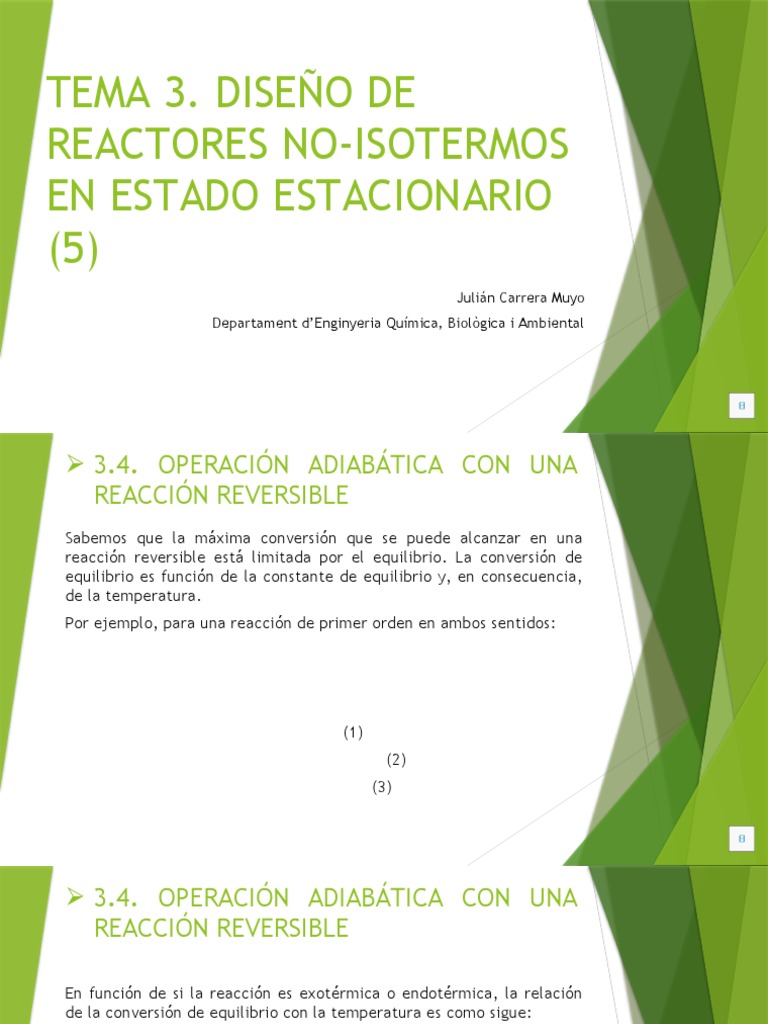 Tema 3. Diseño de Reactores No-Isotermos en Estado Estacionario | PDF | Equilibrio químico ...