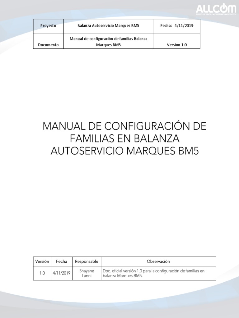 Configuración familias balanza Marques BM5 | PDF