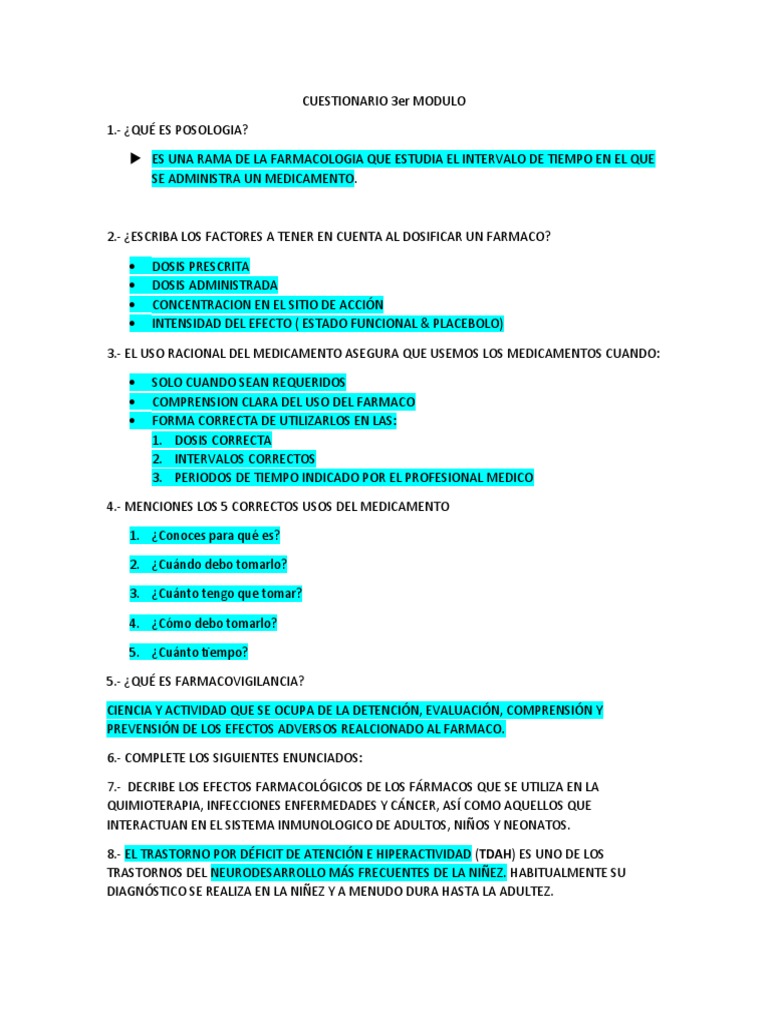 CUESTIONARIO 3er MODULO CON RESPUESTA | PDF | Estómago | Digestión