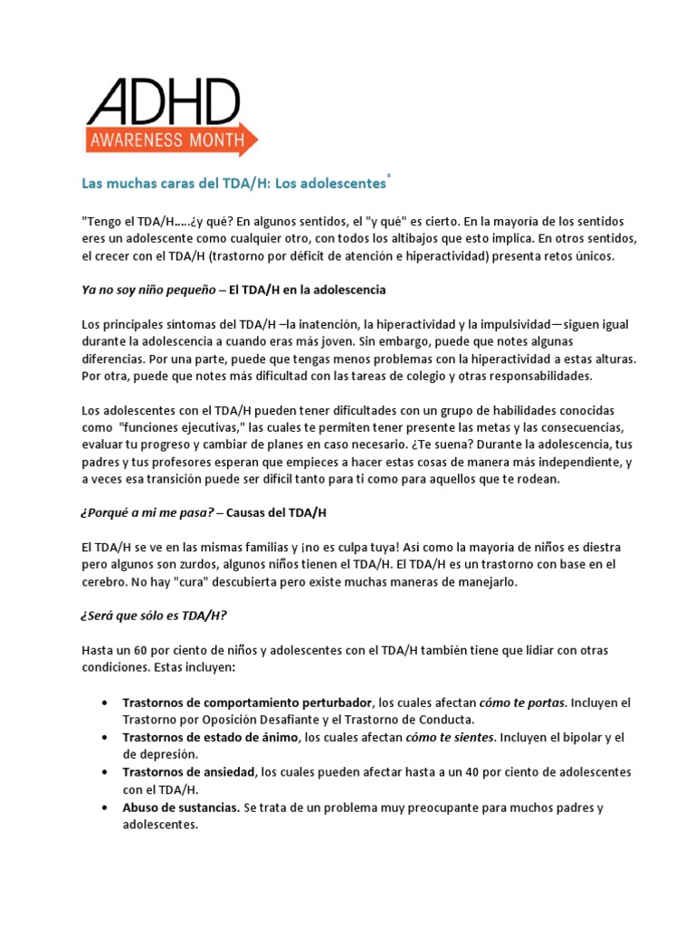 Tdah Explicado A Adolescentes | PDF | Desorden hiperactivo y deficit de ...