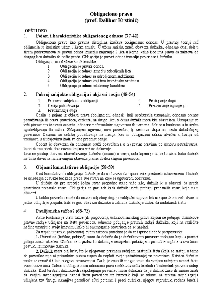 Obligaciono Pravo-Skripta | PDF