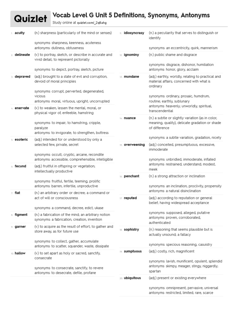 Level G Unit 5 Vocabulary G.11 | PDF