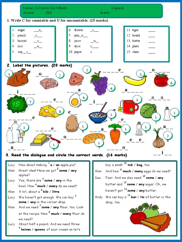 Food Worksheet E2 | PDF | Foods | Regional & Ethnic Food