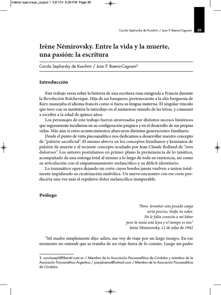 Irène Némirovsky. Entre La Vida y La Muerte, Una Pasión - Carola ...