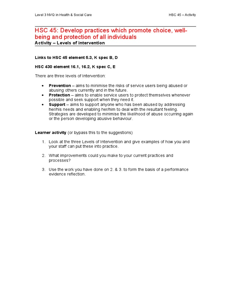 l4 hsc45 Activity Levels Intervention | PDF