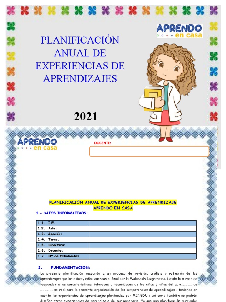 Planificación Anual de Experiencias de Aprendizaje Inicial | PDF | Cognición