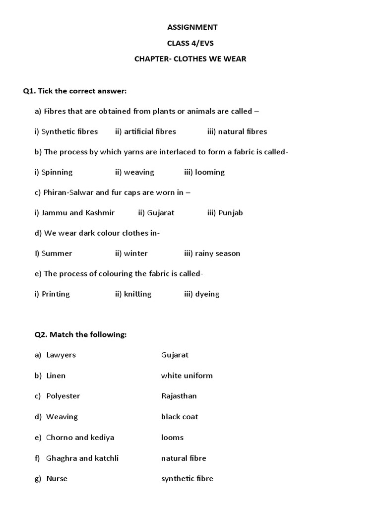 ASSIGNMENT Clothes | PDF | Textiles | Clothing