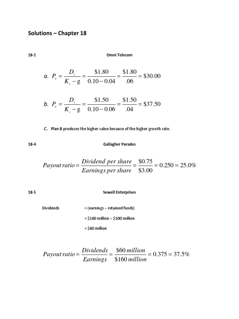 Solutions - Chapter 18 | PDF | Dividend | Price–Earnings Ratio