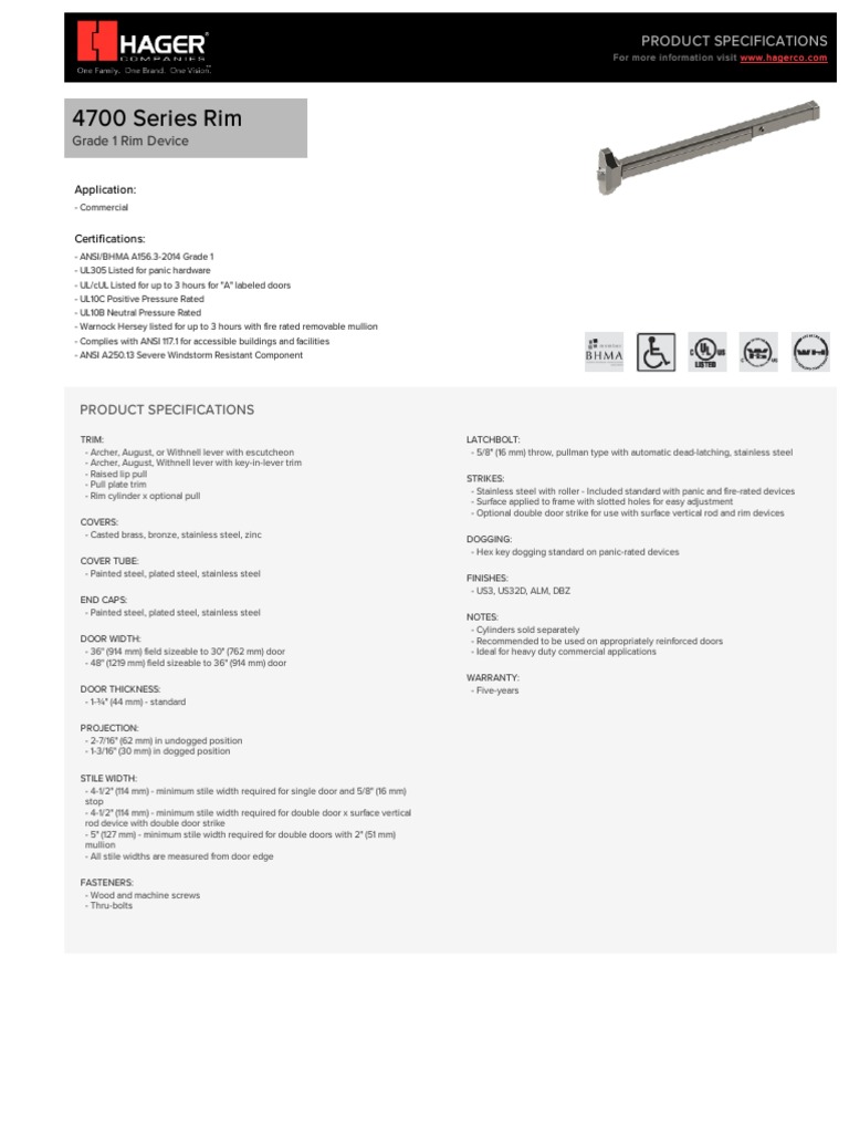 Barra de Panico Hager Mod 4700 RIM | PDF