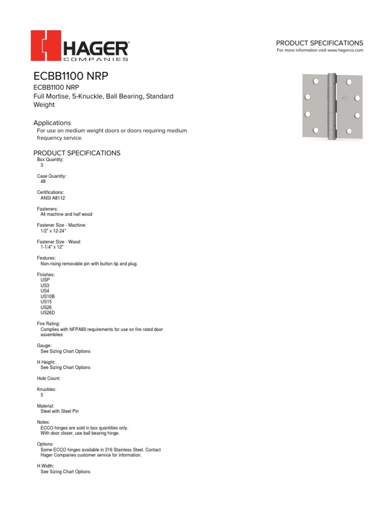 Bisagra Embalerada Ecbb1100 Hager | PDF