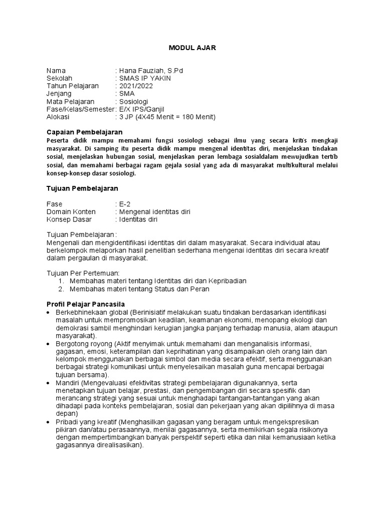 Modul Ajar Identitas Diri | PDF