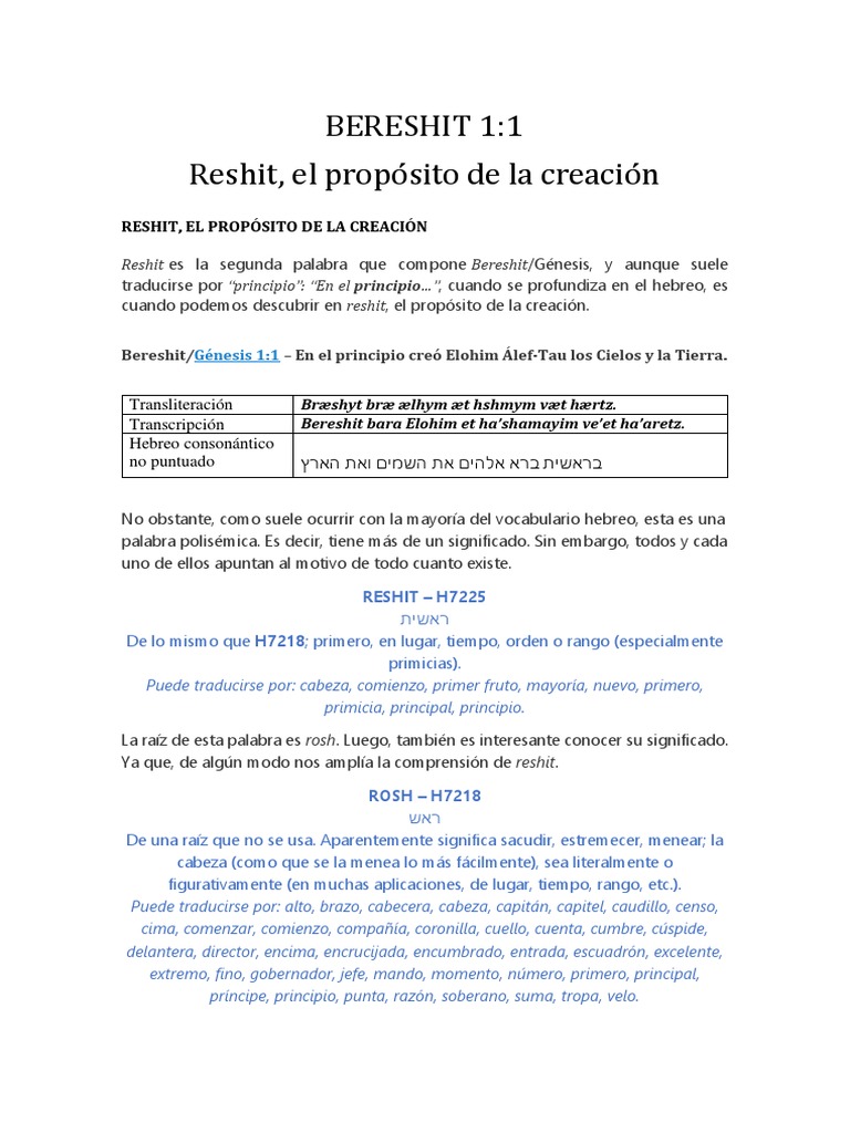 Reshit, El Propósito de La Creación | PDF