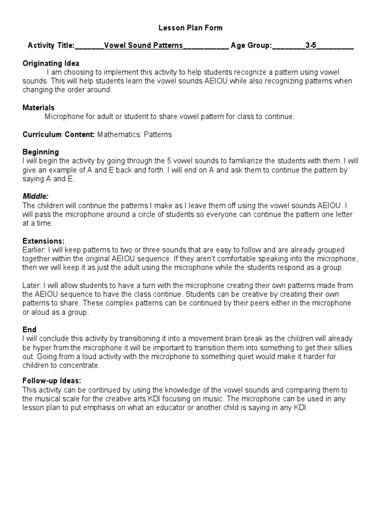 Lesson Plan Vowel Sound Patterns | PDF