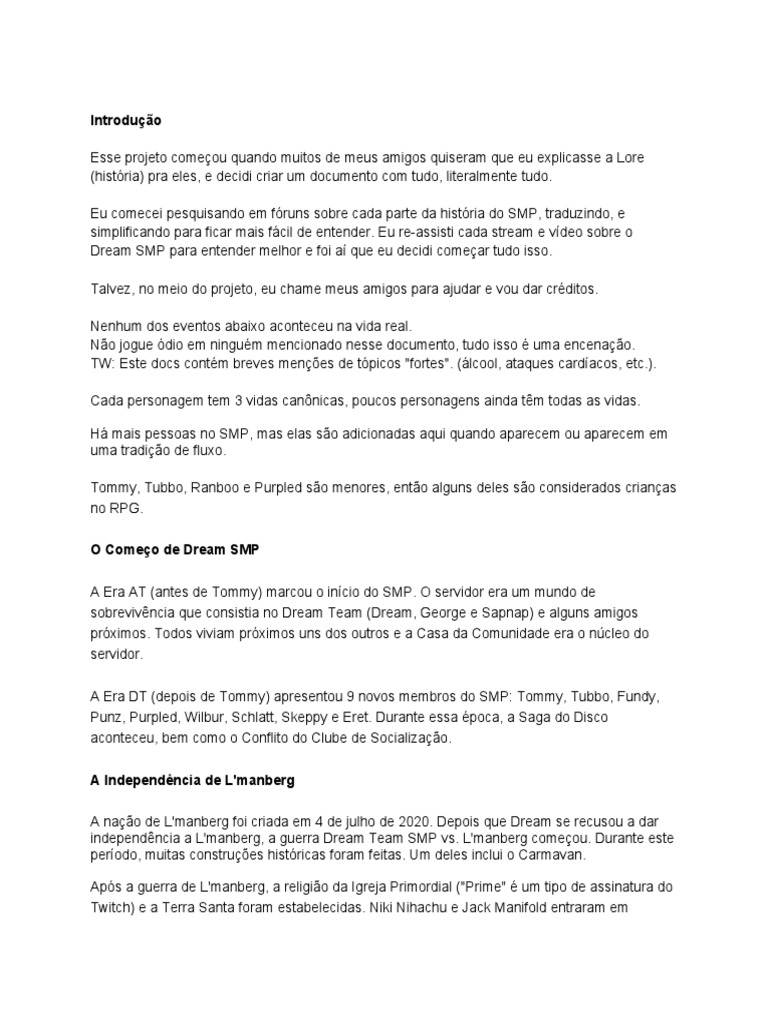 Dream SMP Lore | PDF | Morte | Vermelho