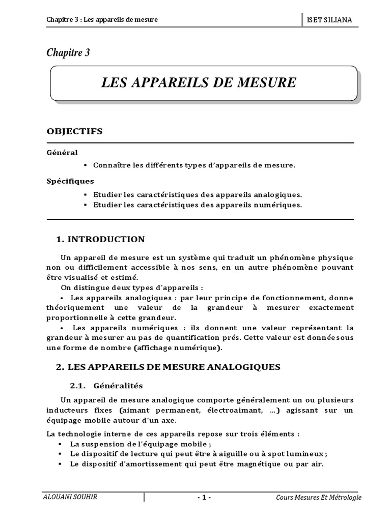 Types d'appareils de mesure expliqués | PDF | Analogique | Champ magnétique