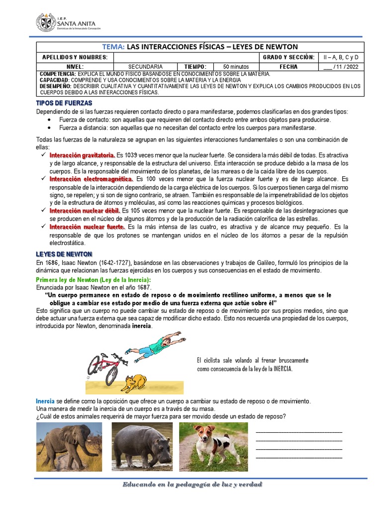 Ficha de Actividades - Leyes de Newton | PDF | Fuerza | Las leyes del ...