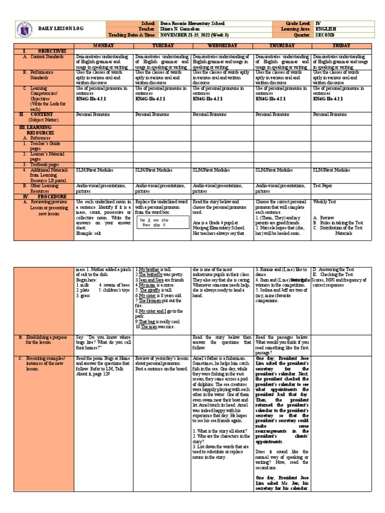 DLL English Q2 W3 | PDF | Grammatical Gender | Grammatical Number