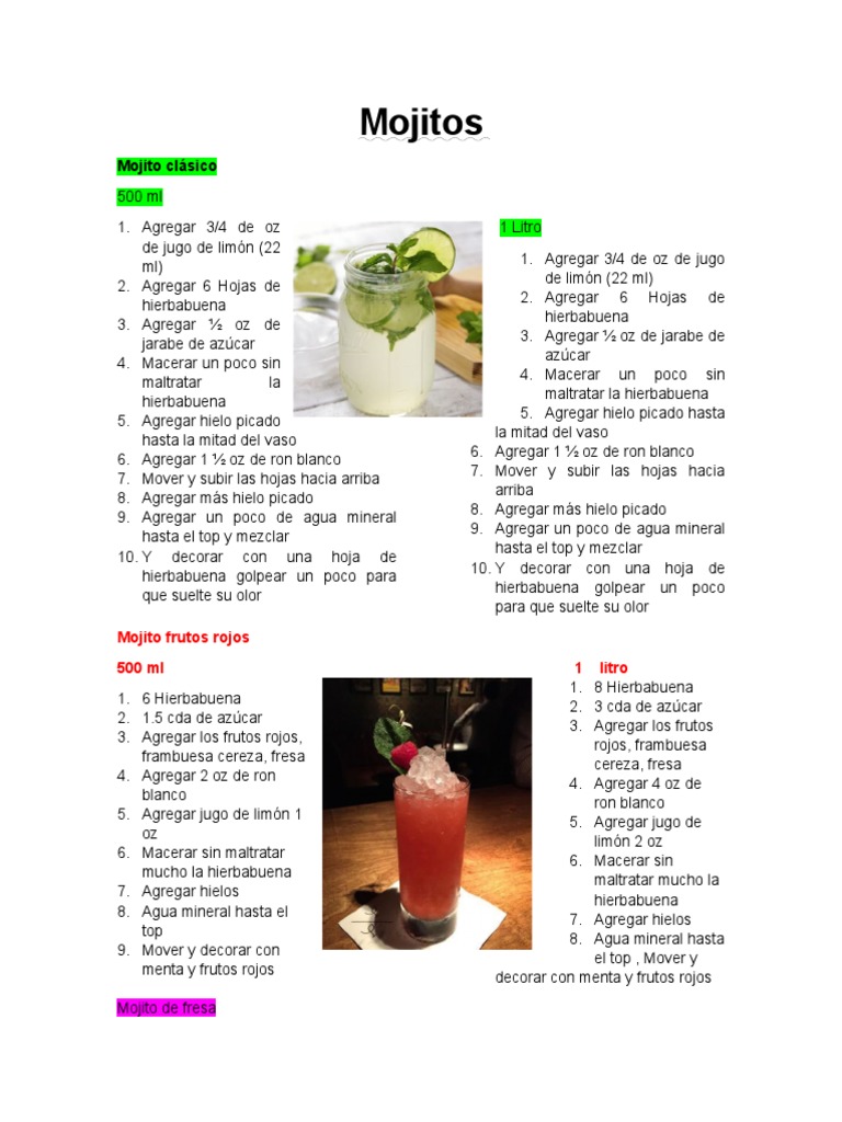 Recetas de Mojitos y Margaritas | PDF | Bebidas alcohólicas | Bebida