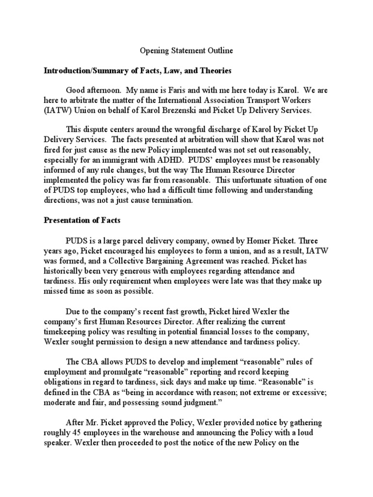 Opening Statement Outline | Download Free PDF | Employment | Justice