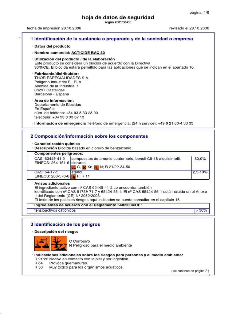 HDS Acticide BAC 80 - 2006 | PDF