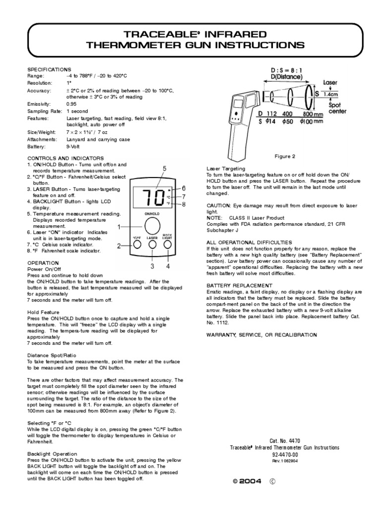 TRACEABLE INFRARED THERMOMETER GUN 4470 Instructions Manual | PDF ...