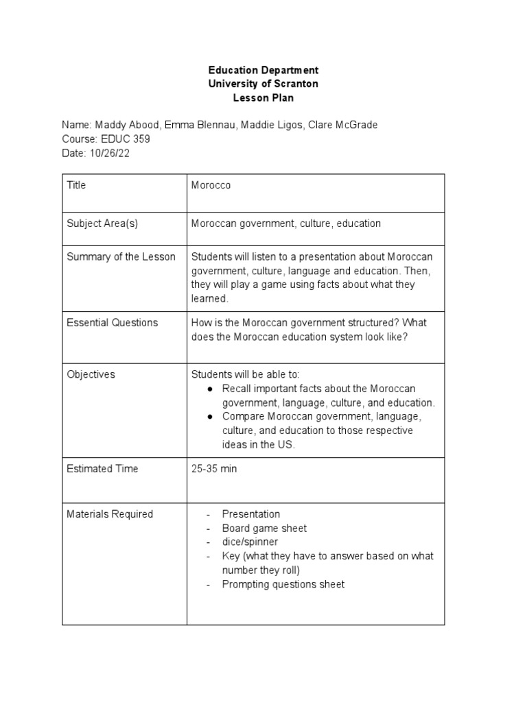 Culture Lesson Plan | PDF | Lesson Plan | Learning