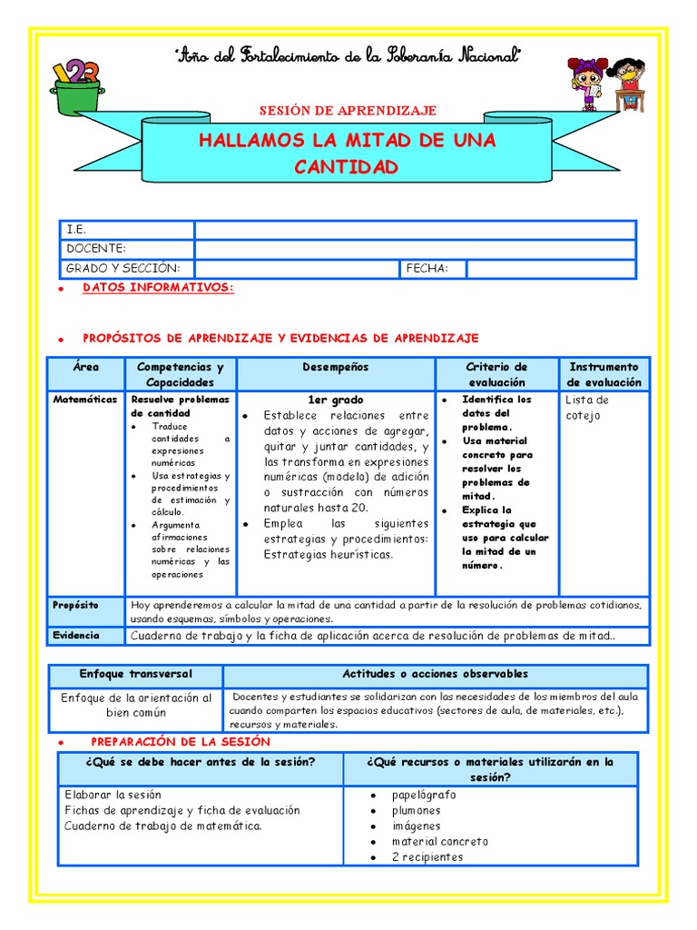 1° E10 S3 Sesion D4 Mat Hallamos La Mitad de Una Cantidad | PDF