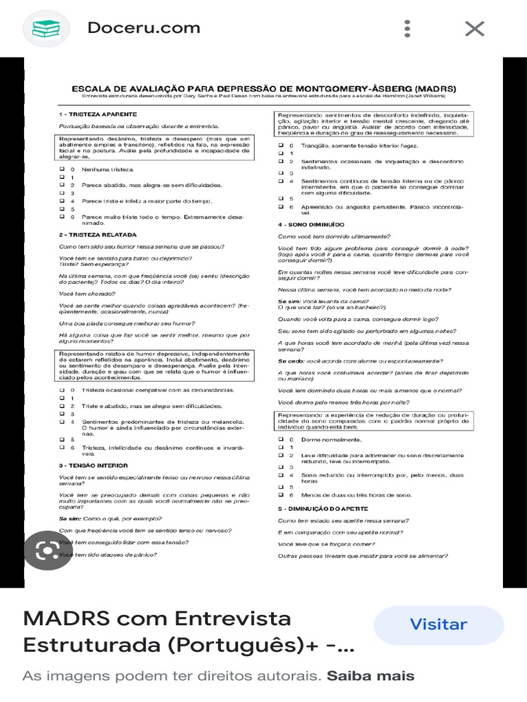 Escala MADRS Depressao em Portugues PDF - Pesquisa Google | PDF