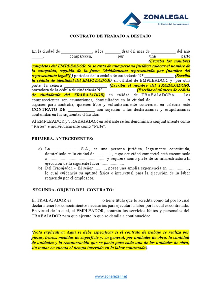 Contrato de Trabajo A Destajo | PDF | Salario | Justicia